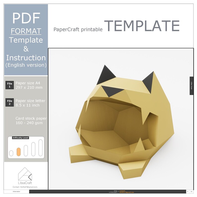 Cat Papercraft 3D DIY Low Poly, Cat Decor, Papercraft Template Cat PDF ...
