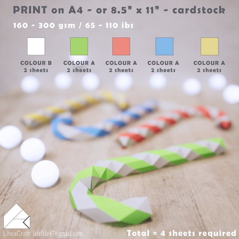 Candy Christmas Decorations, Papercraft 3D Christmas Candy Cane, Candy ...