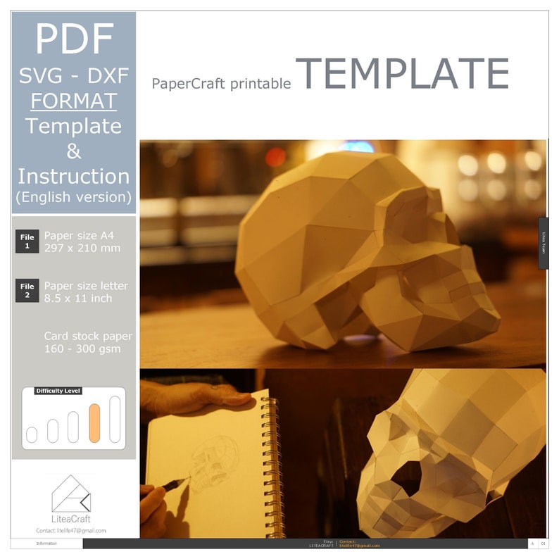 Plantilla Skull Papercraft / DIY Origami PDF Descargar / - Etsy México
