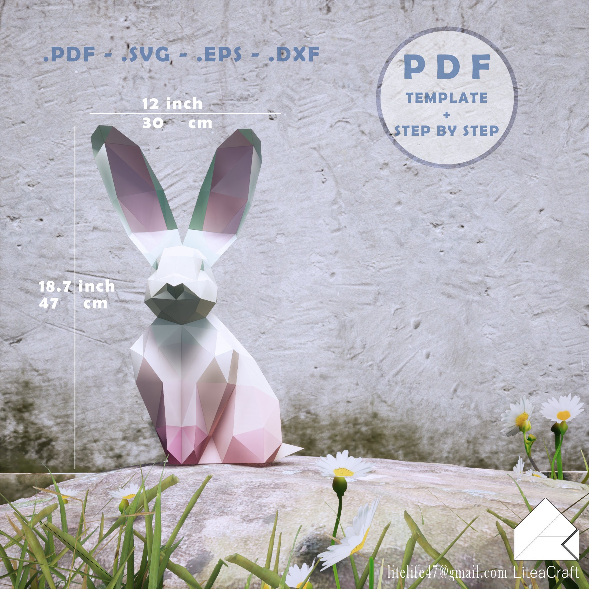 Bunny Papercraft 3D DIY Low Poly Easter Rabbit Decor - Etsy