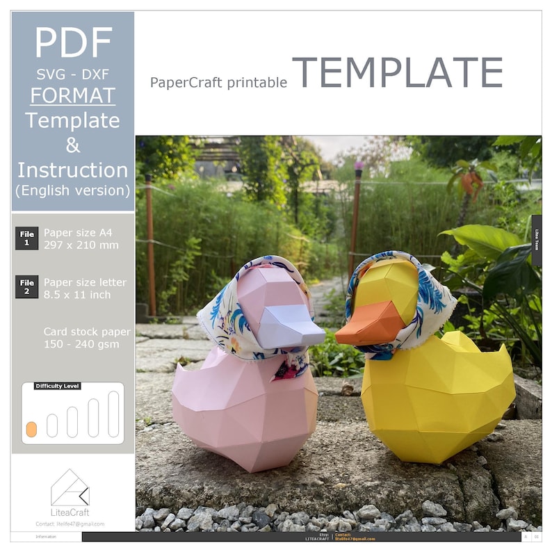 Little Duck, Papercraft Duck, Home Decor, Low Poly, Papercraft Template ...