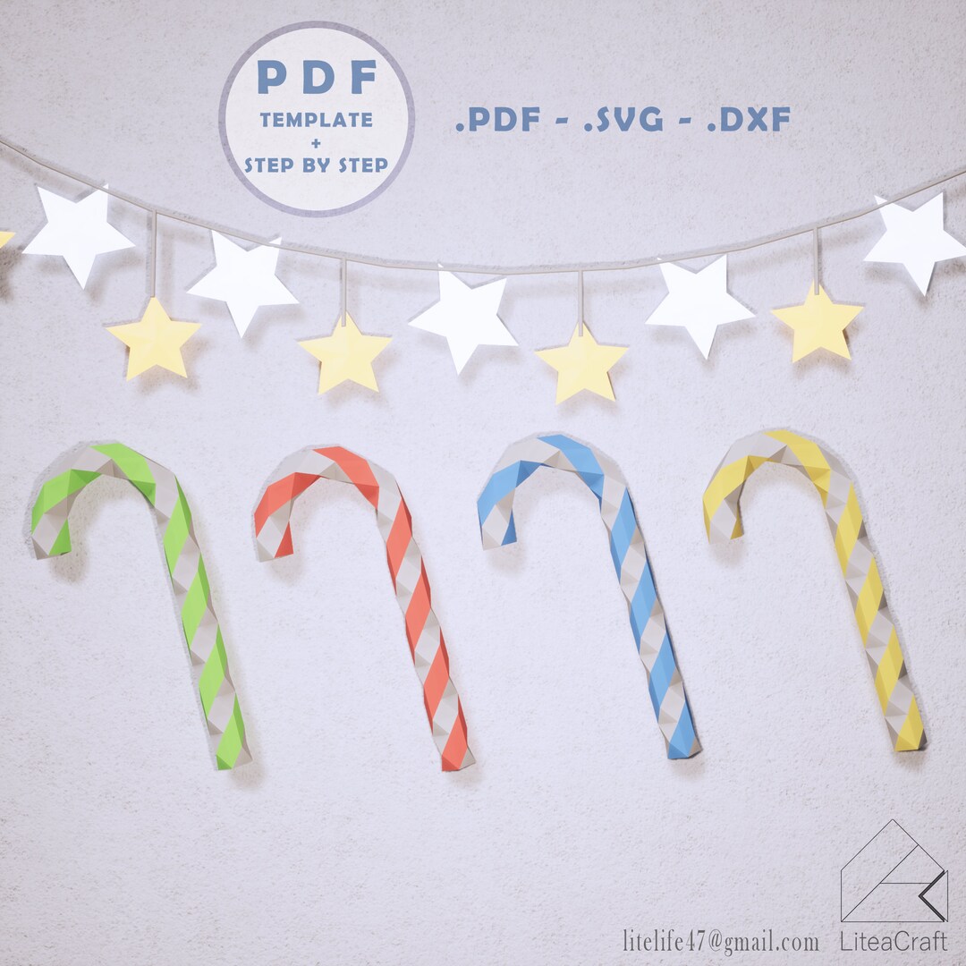 Candy Christmas Decorations, Papercraft 3D Christmas Candy Cane, Candy ...