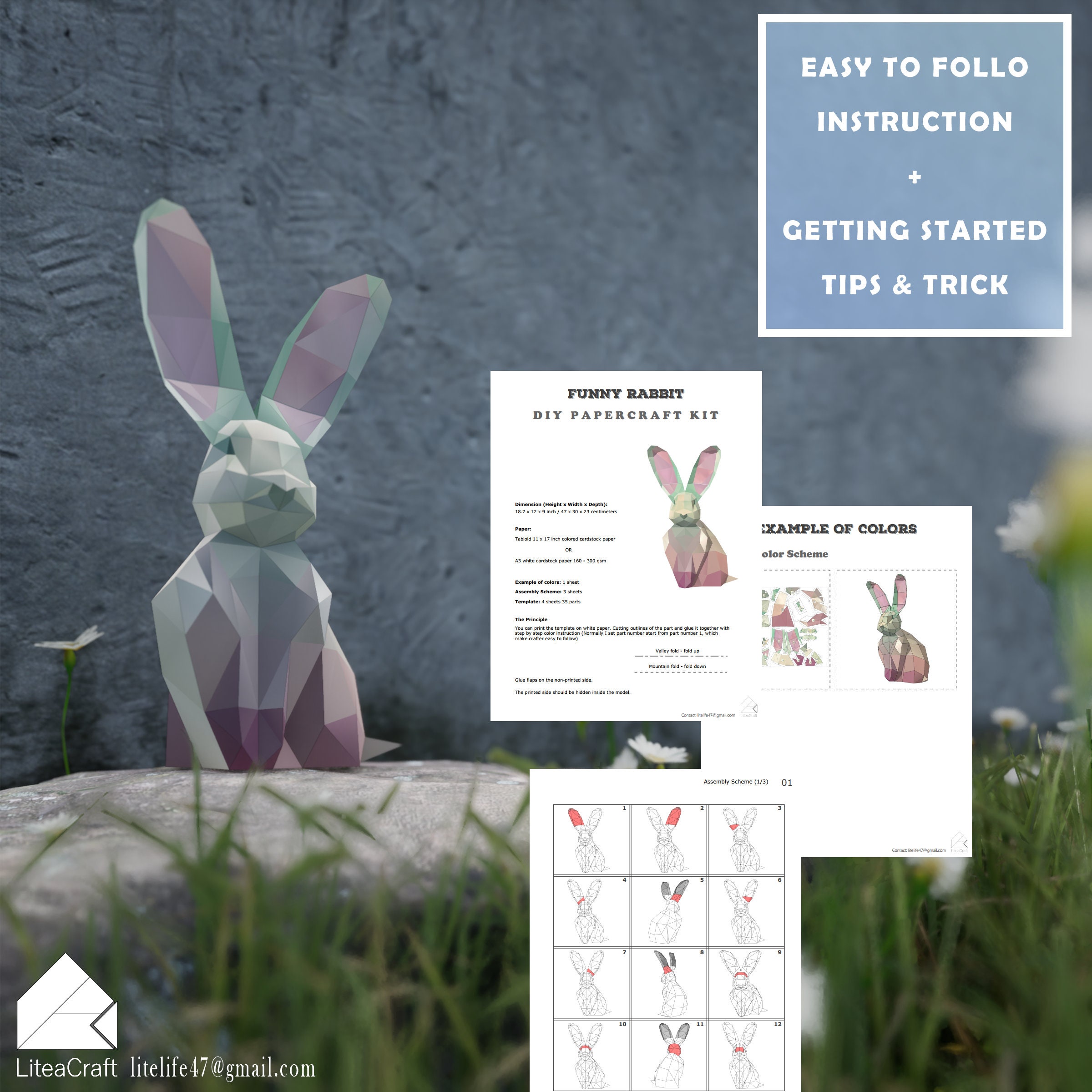 Bunny Papercraft 3D DIY Low Poly Easter Rabbit Decor - Etsy Canada