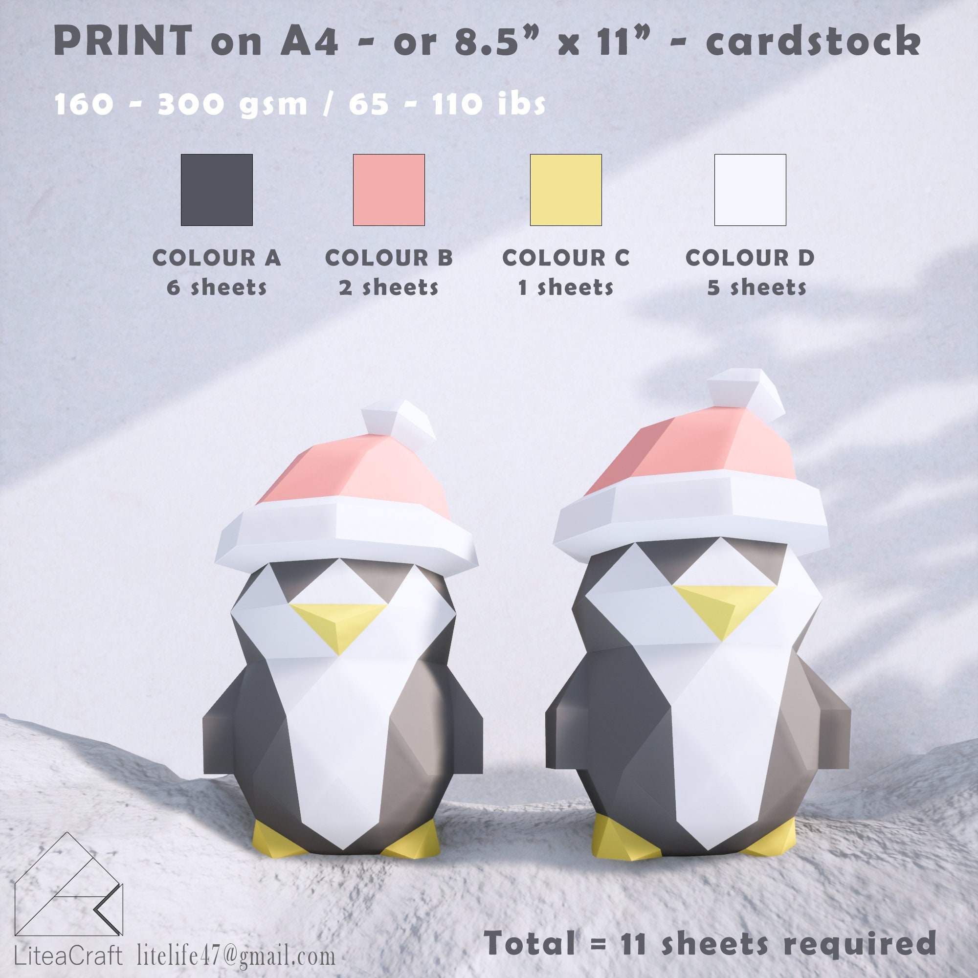 Papercraft Christmas Penguin 3D Papercraft Print CHRISTMAS | Etsy