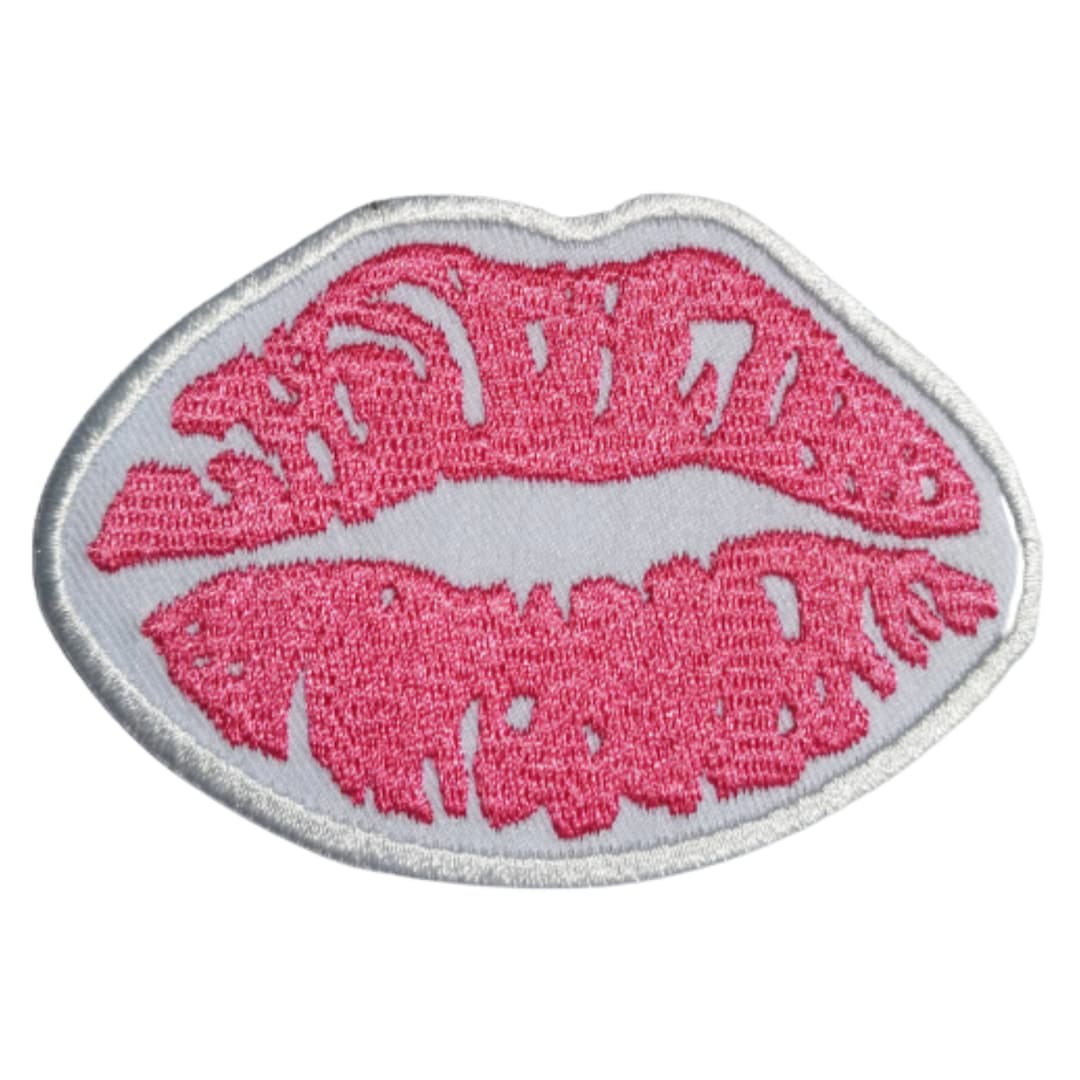 Pink Lips Iron on Patch Embroidered Sew on Applique Badge Clothing Bag ...