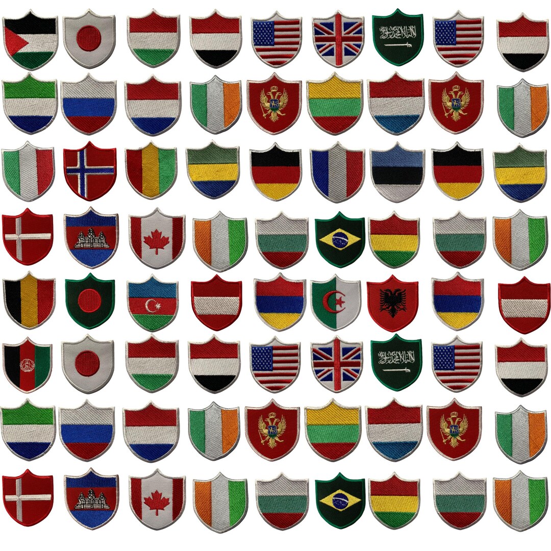 All World International Country Shield Flag Iron on Patch Embroidered ...