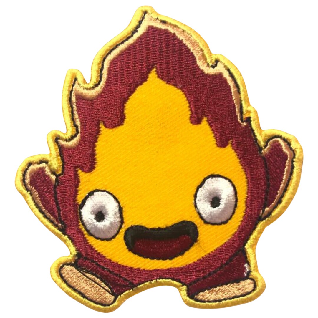 Calcifer Fire Demon Happy Face Badge Iron on Sew on Applique ...