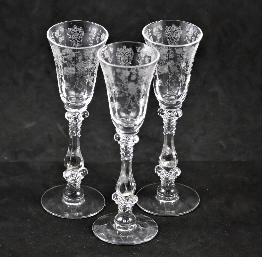 Set of 3, Cambridge, Rose Point Etch, Line No. 3121, Cordial Stems, Made 1936-53 - Etsy