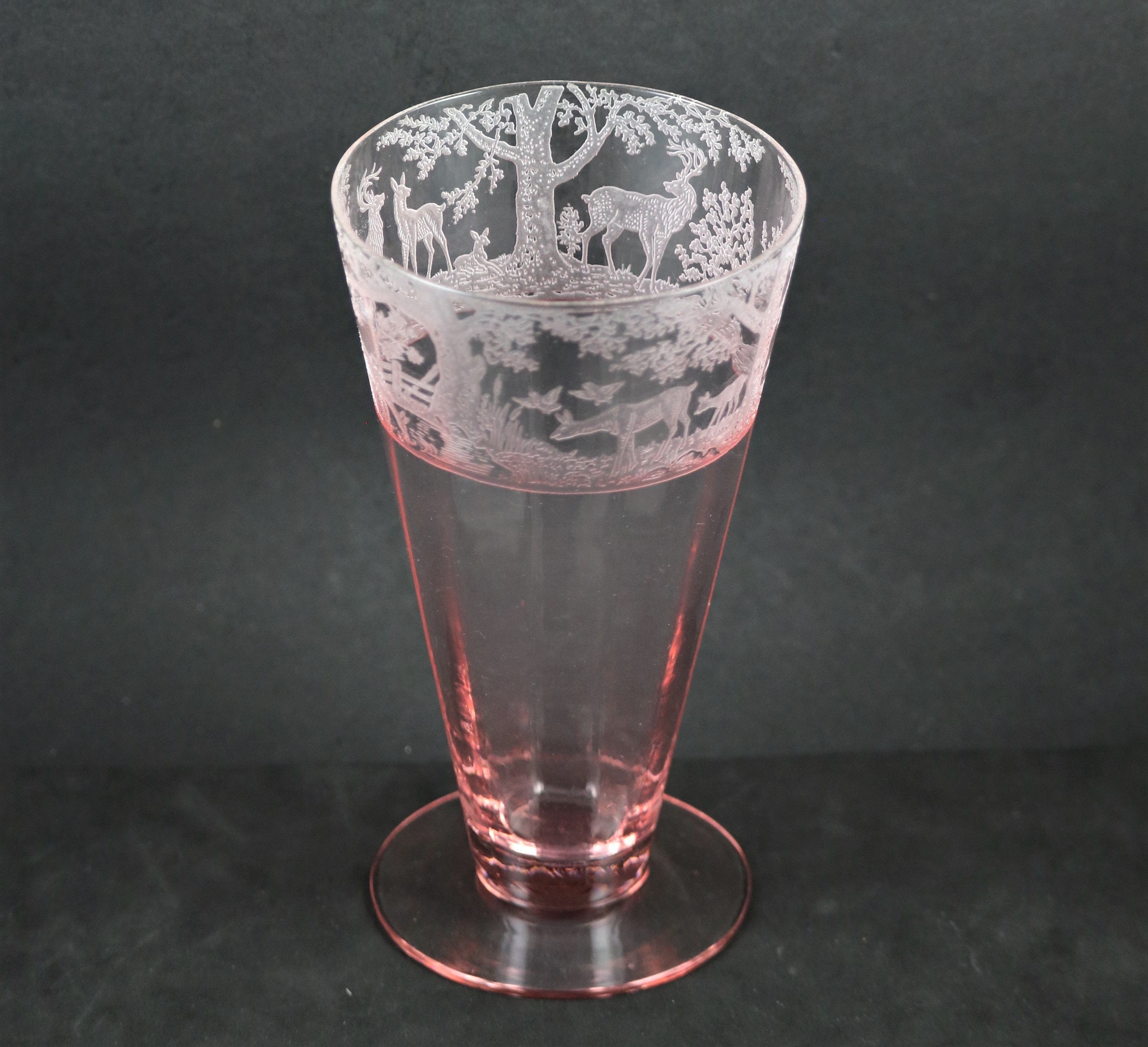 Deerwood Aka Birch Tree, Pink, Footed, 6, Tumbler, Made by US Glass Co ...