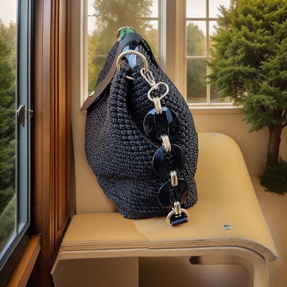 Hand Knitted Tote Bag , Shoulder Bag , Handmade Knitted Bag , Black ...
