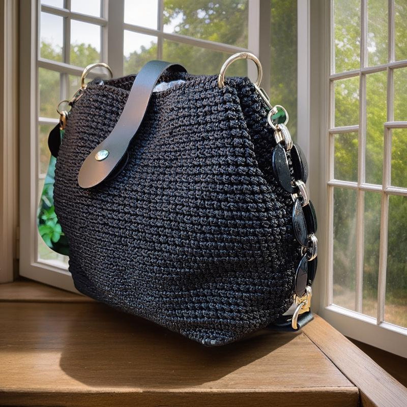 Hand Knitted Tote Bag , Shoulder Bag , Handmade Knitted Bag , Black ...