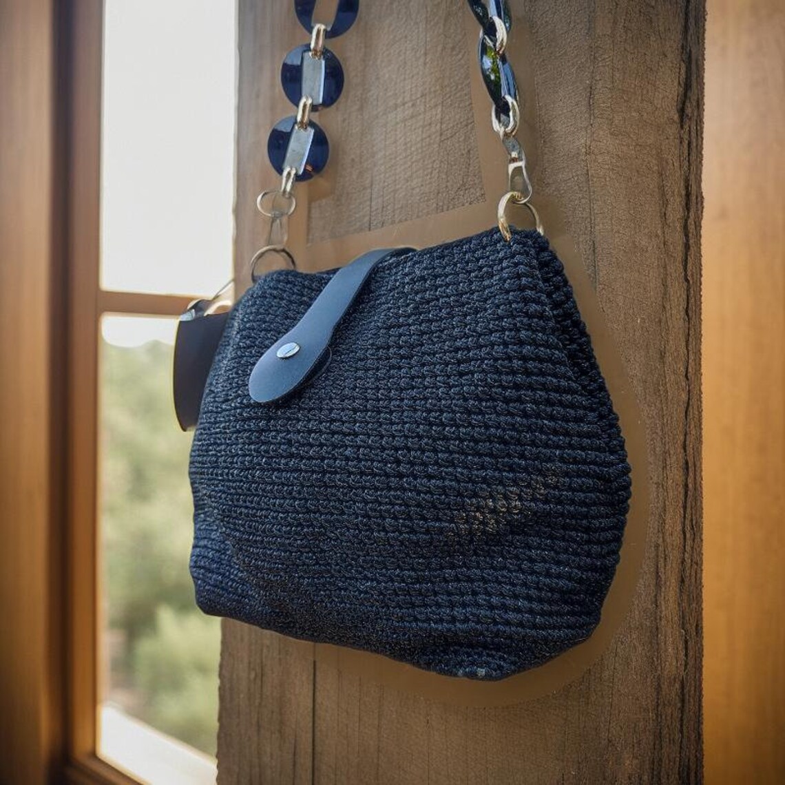 Hand Knitted Tote Bag , Shoulder Bag , Handmade Knitted Bag , Black ...