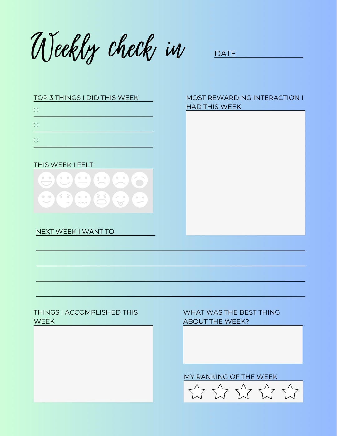 Weekly Check in Printable - Etsy