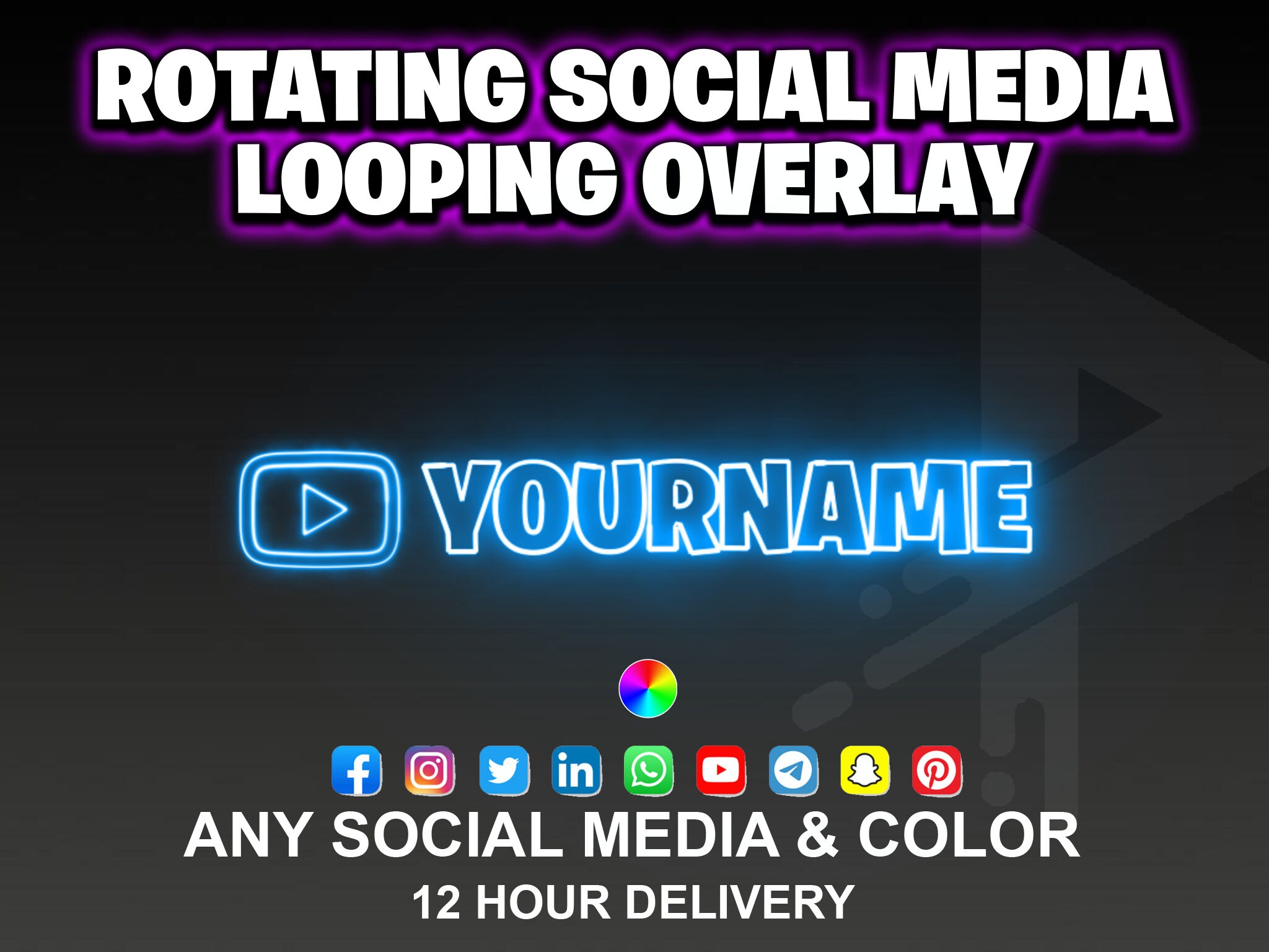 Custom Animated Neon Rotating Social Media Overlay Lower Third for ...