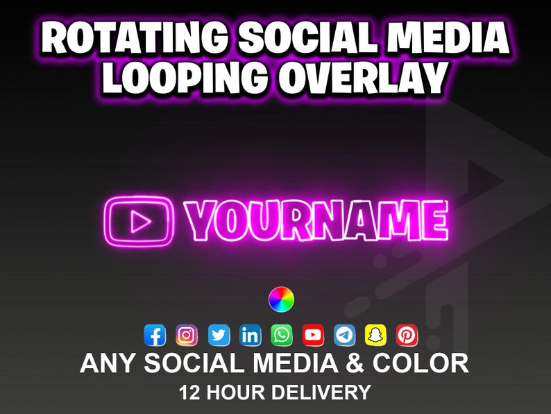 Custom Animated Neon Rotating Social Media Overlay Lower Third for Twitter Twitch Tiktok Discord ...