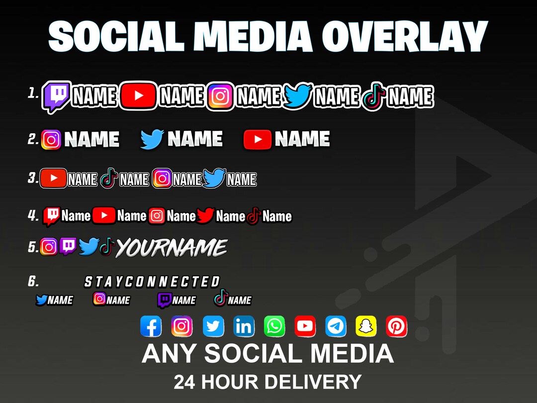 Custom Social Media Overlay for Twitter Twitch Tiktok Discord - Etsy