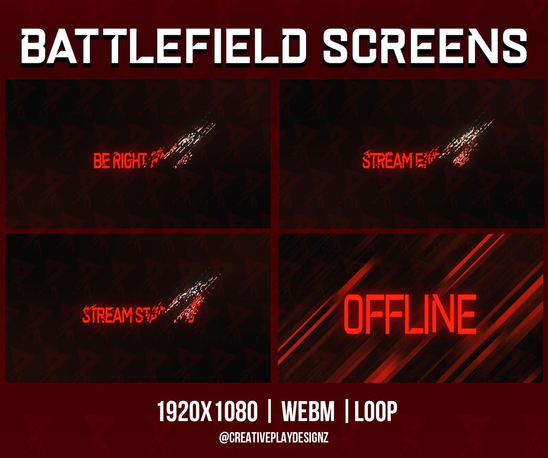 Battlefield Stream Overlay Pack – 4 WEBM Screens (starting, BRB, Ending ...