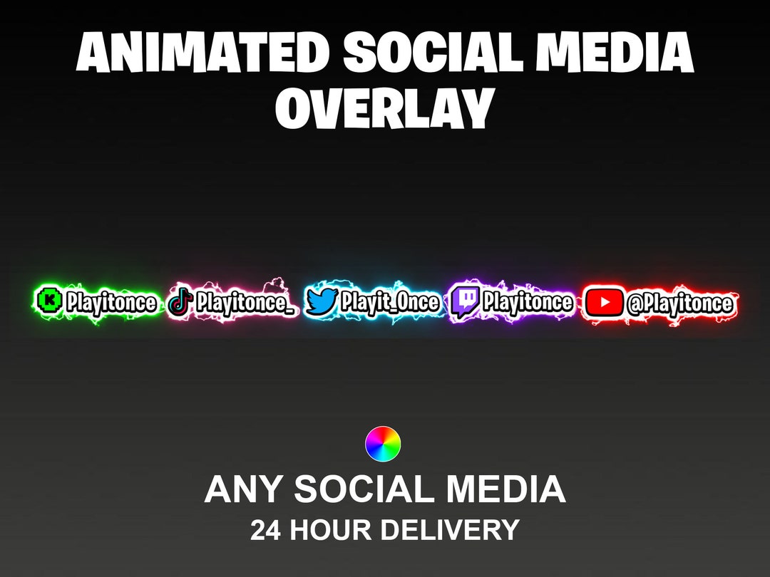 Custom Color Animated Social Media Overlay for Twitter Twitch Tiktok ...