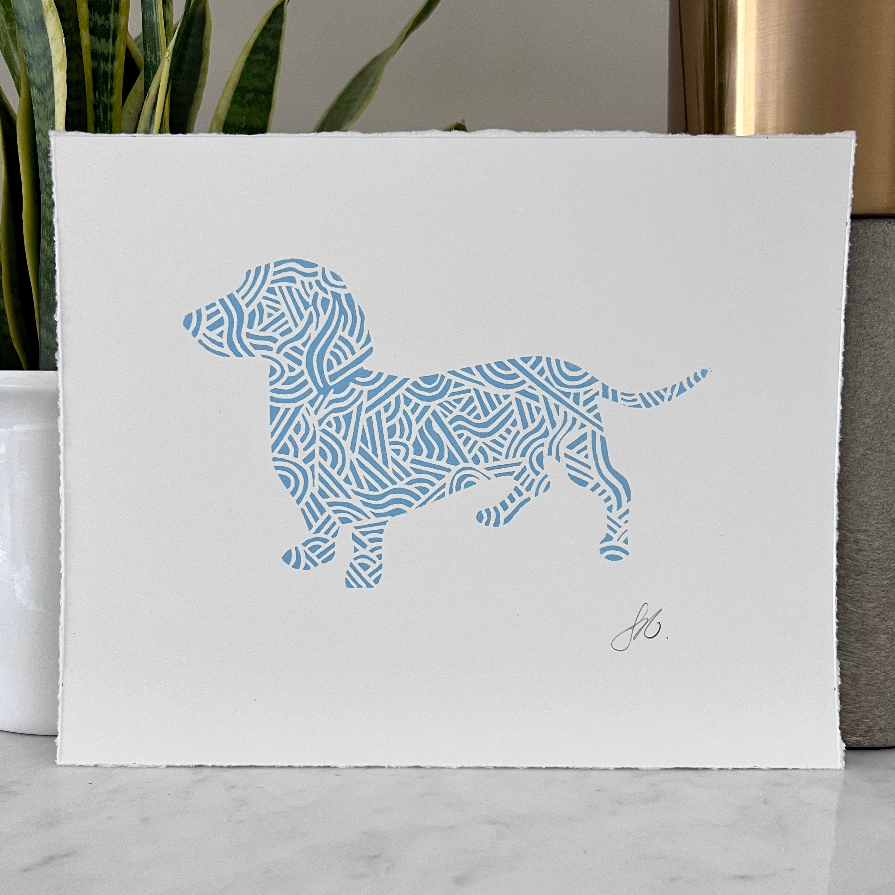 Pastel Blue Dachshund Dog Lino Print 8 X 10 Inch Wall Art - Etsy