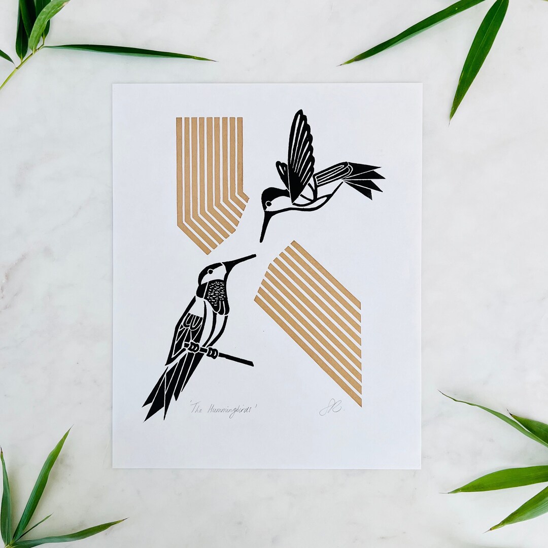 Hummingbird Print in Black and Gold the Hummingbirds 8 X 10 Inch Wall ...
