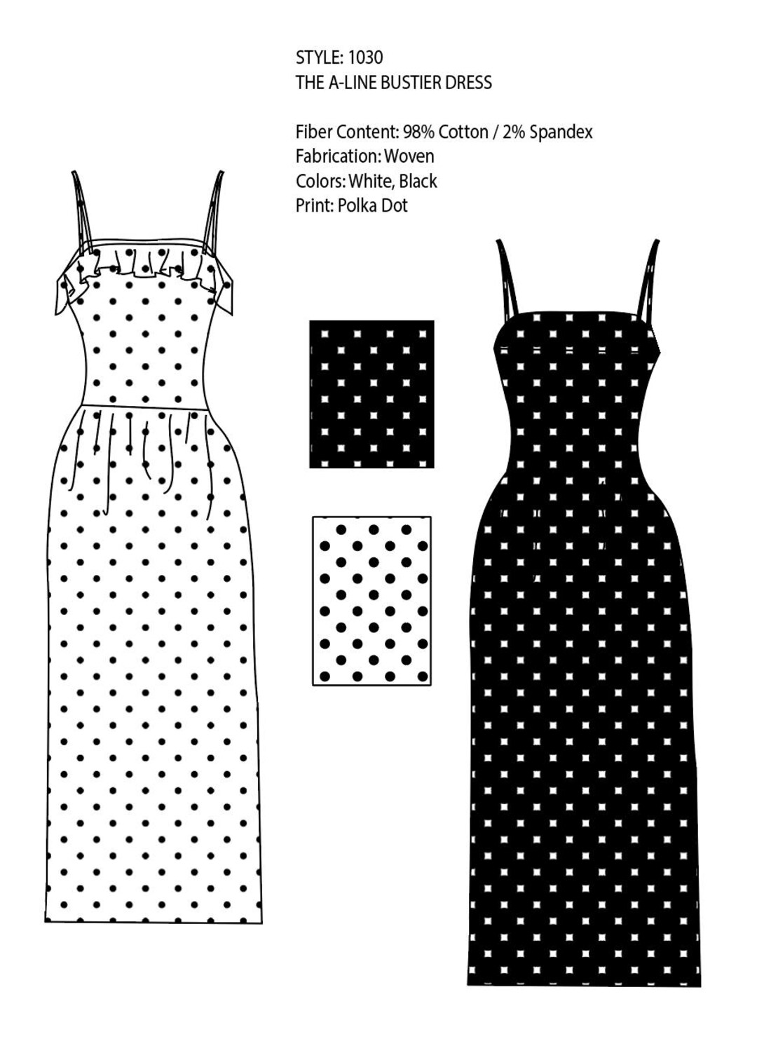 A Line Bustier Dress Tech Pack, Fashion Cads, Vector Mockups for ...