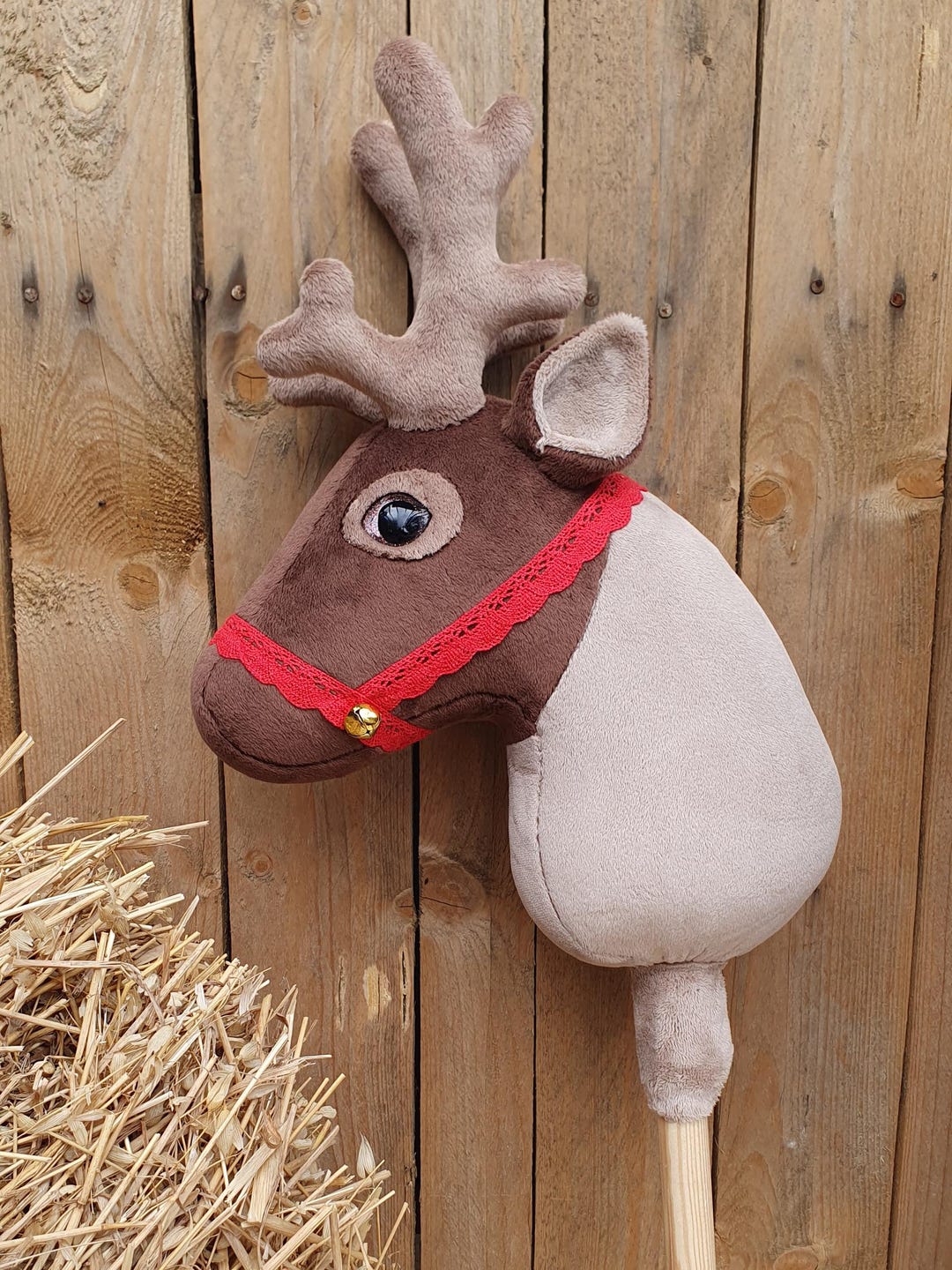 Reindeer Head on a Stick for Christmas Gift, Plush Deer Props for Kids ...