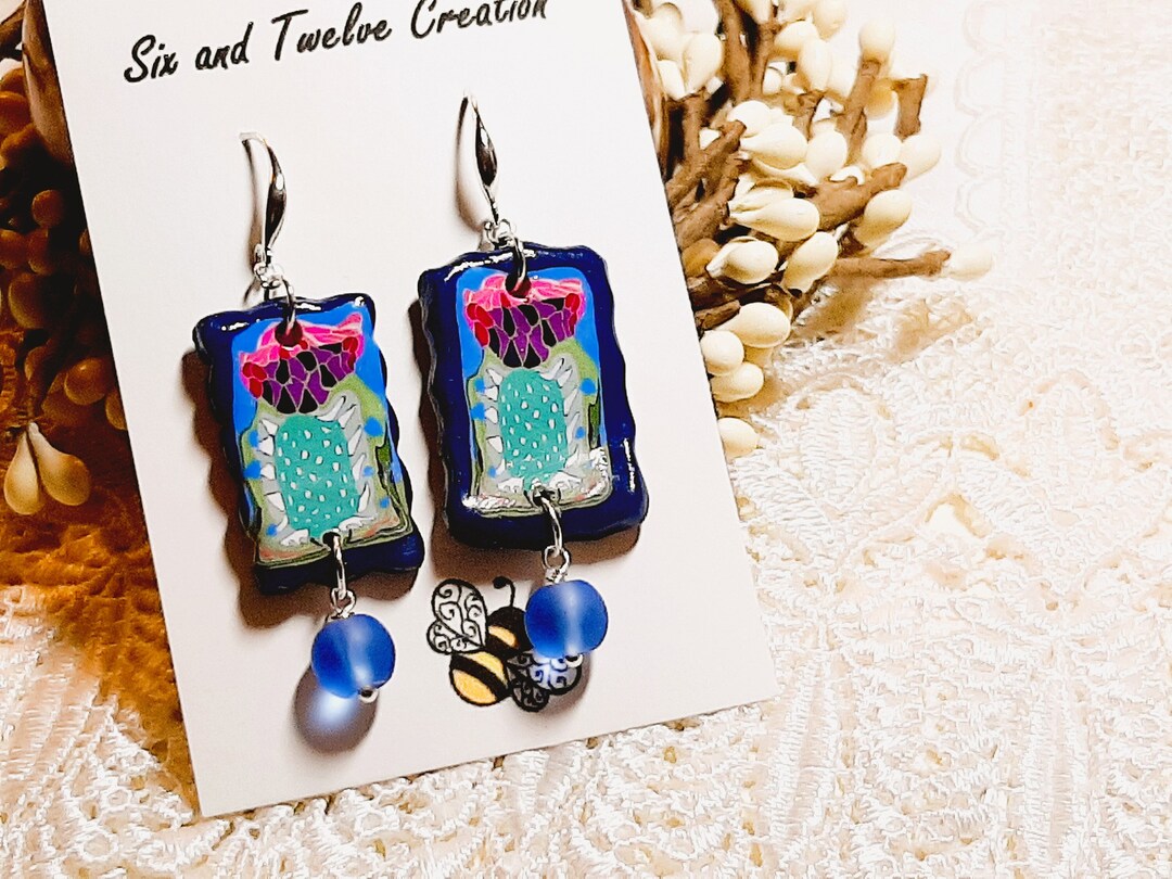101. Scottish Thistle Postage Stamp Earrings Blue, Purple, and Pink ...