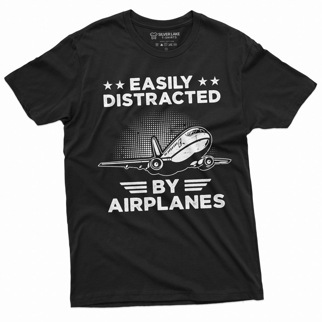 Men's Aviation Shirt Easily Distracted by Airplanes Shirt Pilot Shirt ...
