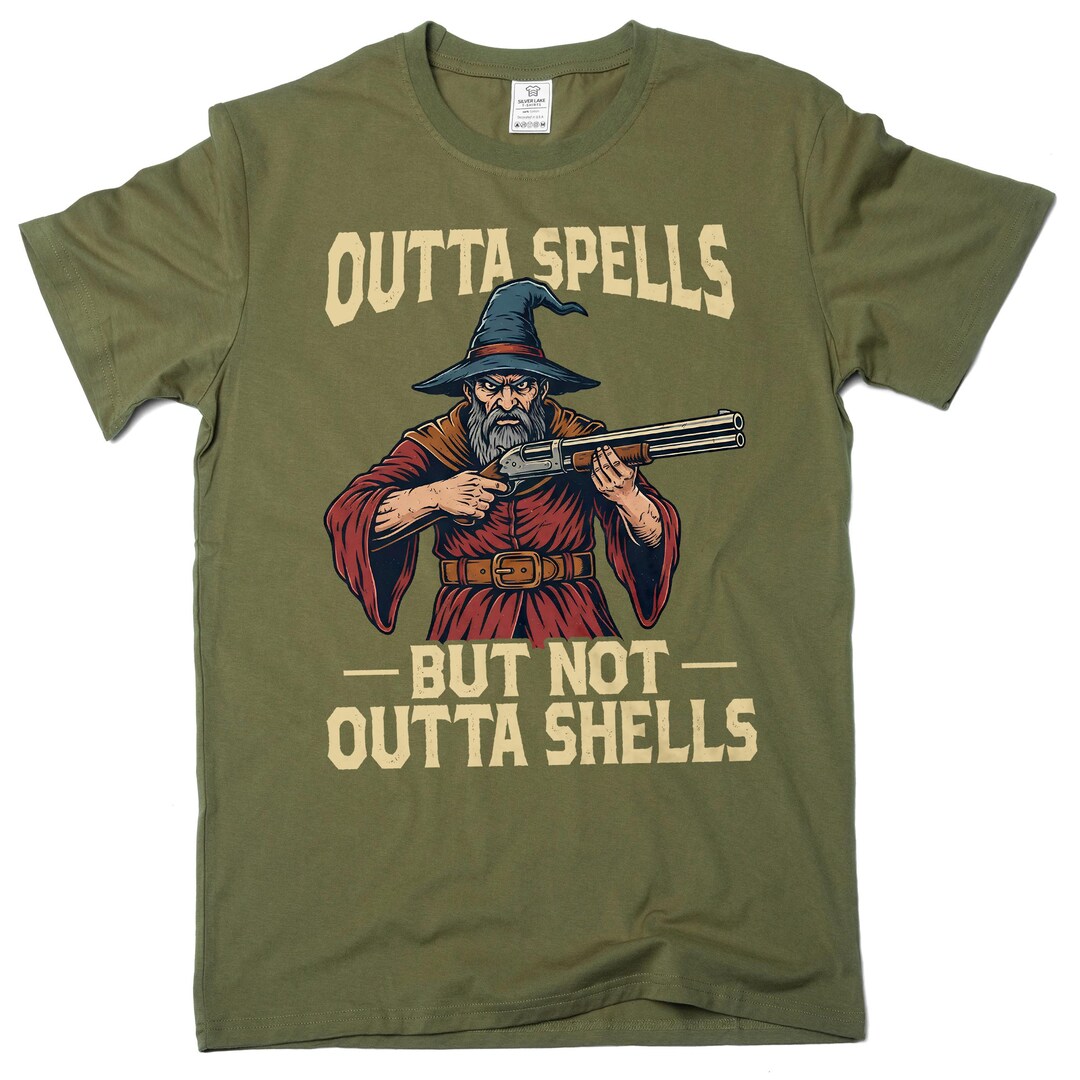 Funny Outta Spells but Not Outta Shells Humorous Wizard Magician Tee ...