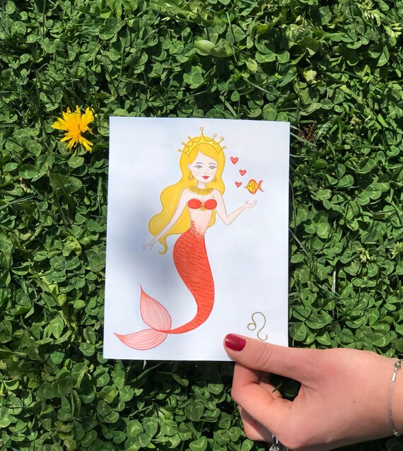 Mermaid Zodiac Wall Art Watercolor Painting Leo Leo Watercolor Zodiac ...
