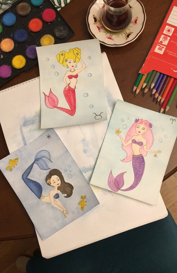 Mermaid Zodiac Wall Art Watercolor Painting Leo Leo Watercolor Zodiac ...