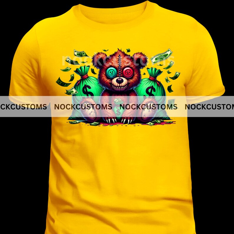 Riches-themed Teddy Bear Art Print, Colorful Money Bags Bear ...