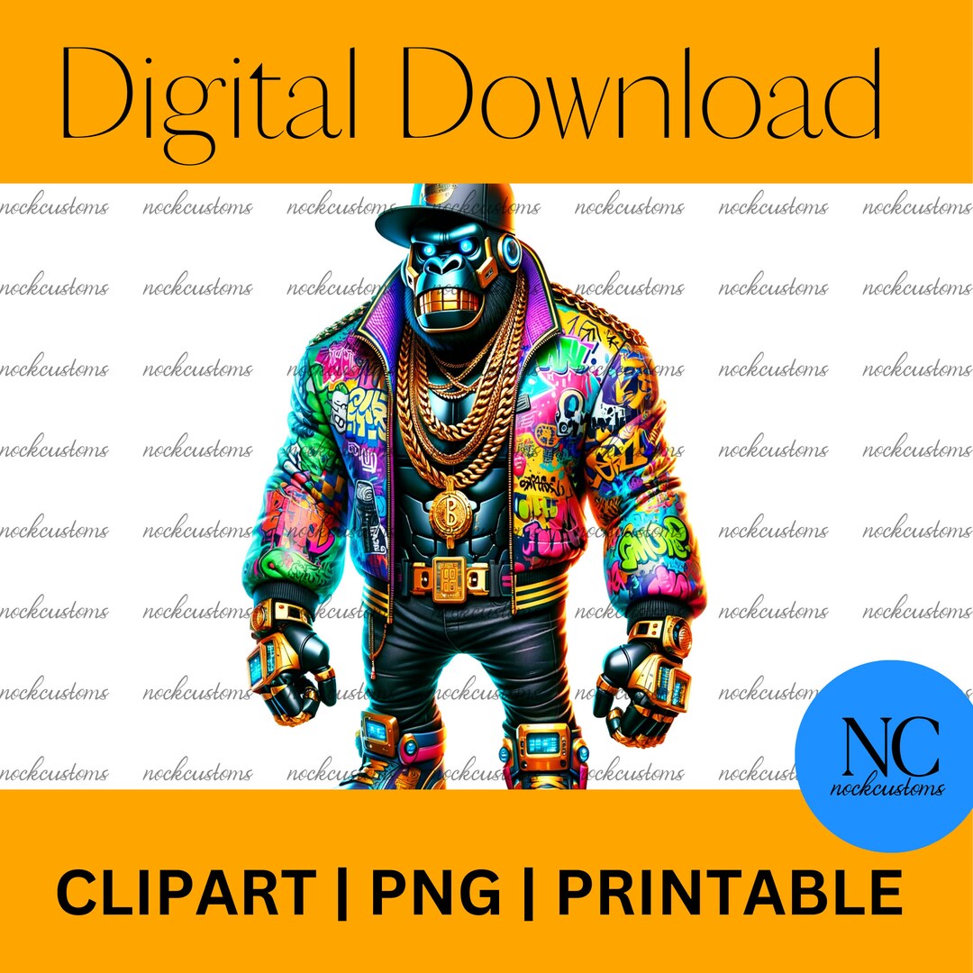 Neon Cyber Gorilla PNG: Futuristic Robot Ape Digital Art (digital ...