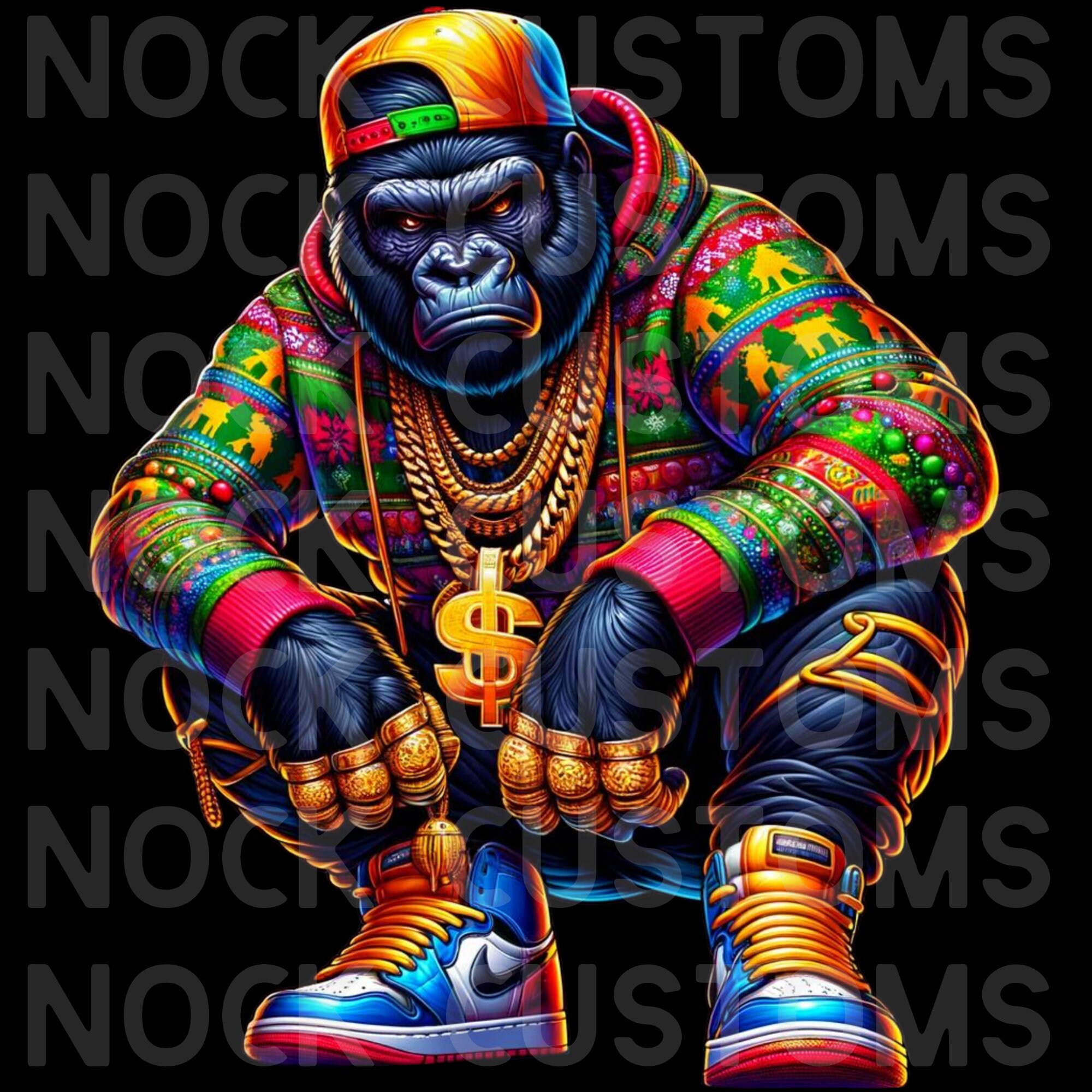 Hood Gorilla With Christmas Hoodie Design: Animated Urban Gorilla With ...