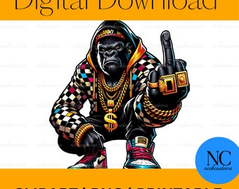 Urban Streetwear Gorilla T-shirt Design - Hustler Ape With Gold Chains ...