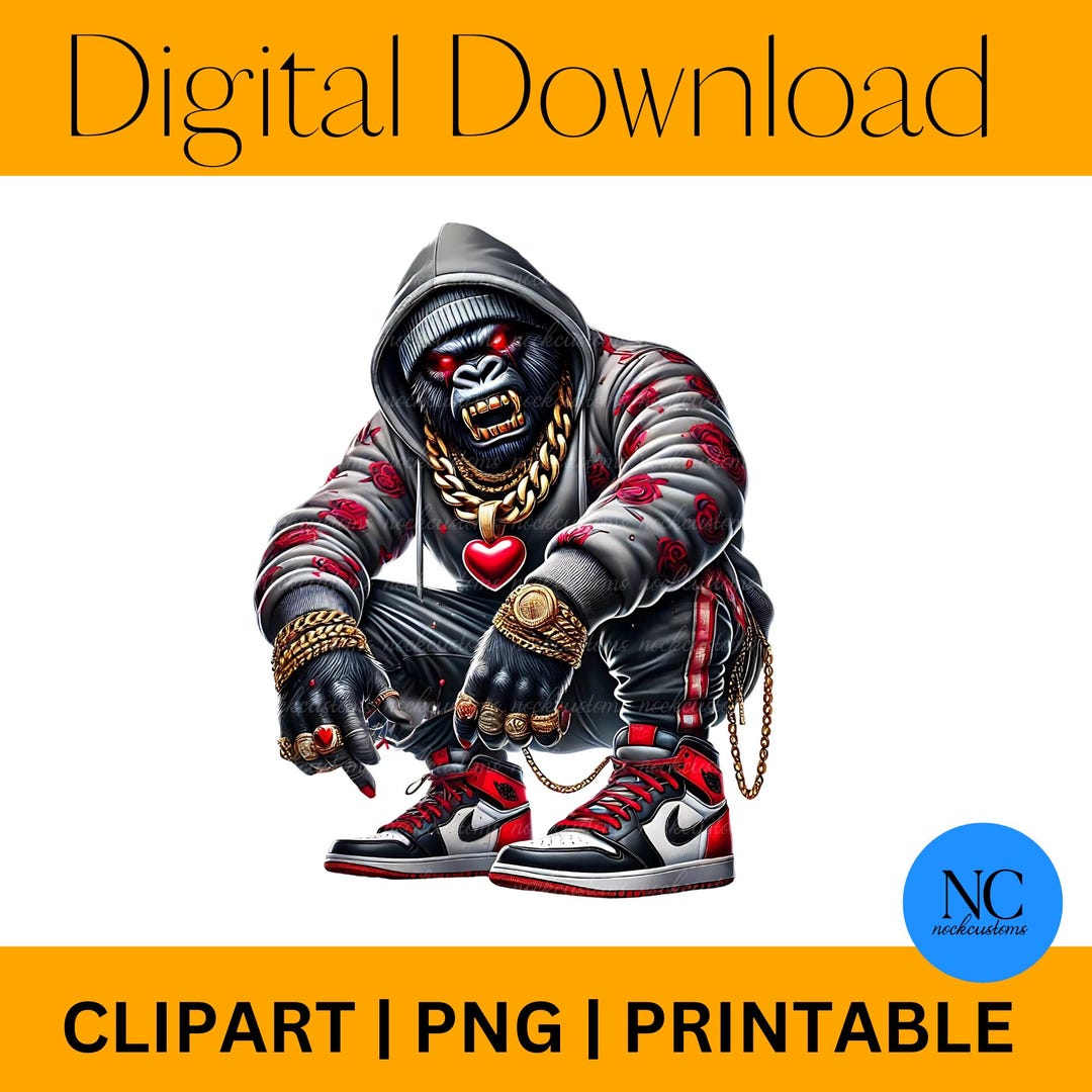 Urban Gorilla Valentine PNG - Gangster Gorilla With Gold Chains Digital ...