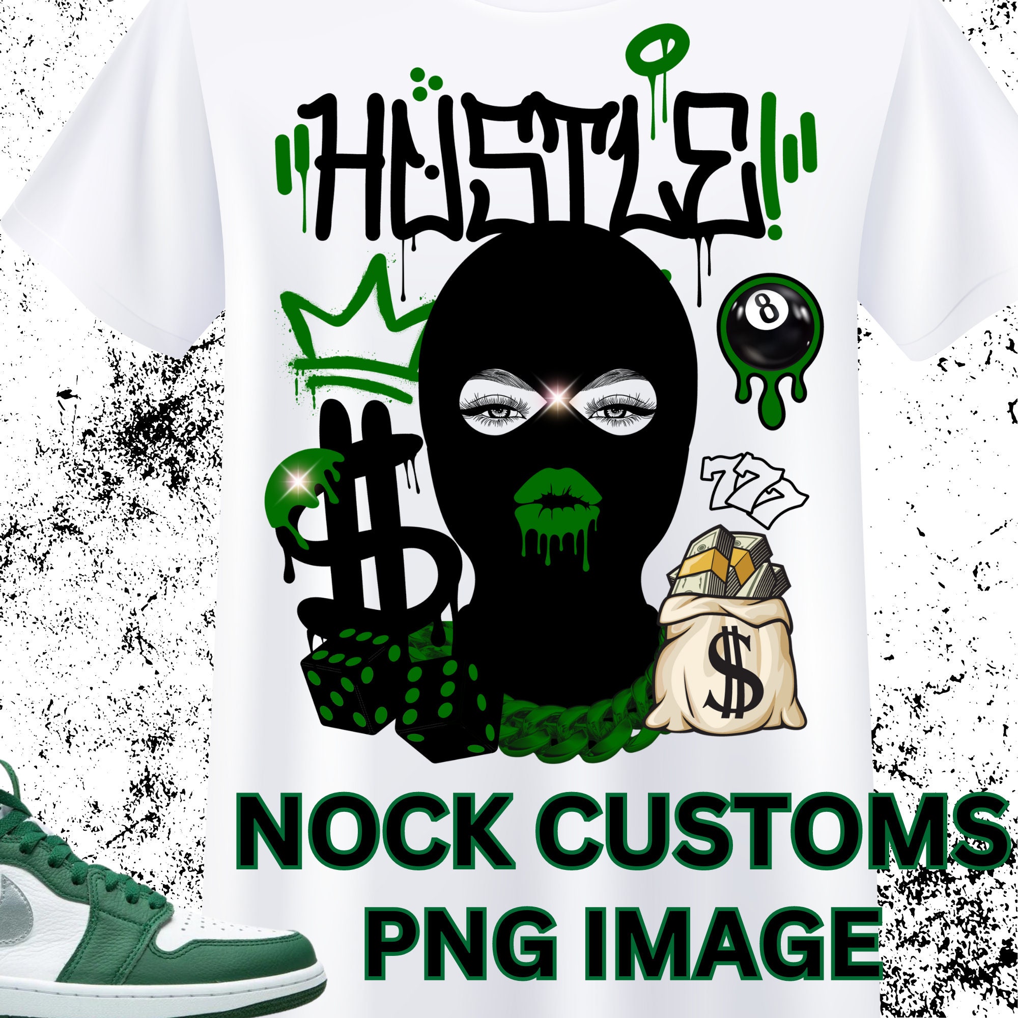 Black and Green Hustle Ski Mask PNG Hip Hop PNG Transparent - Etsy