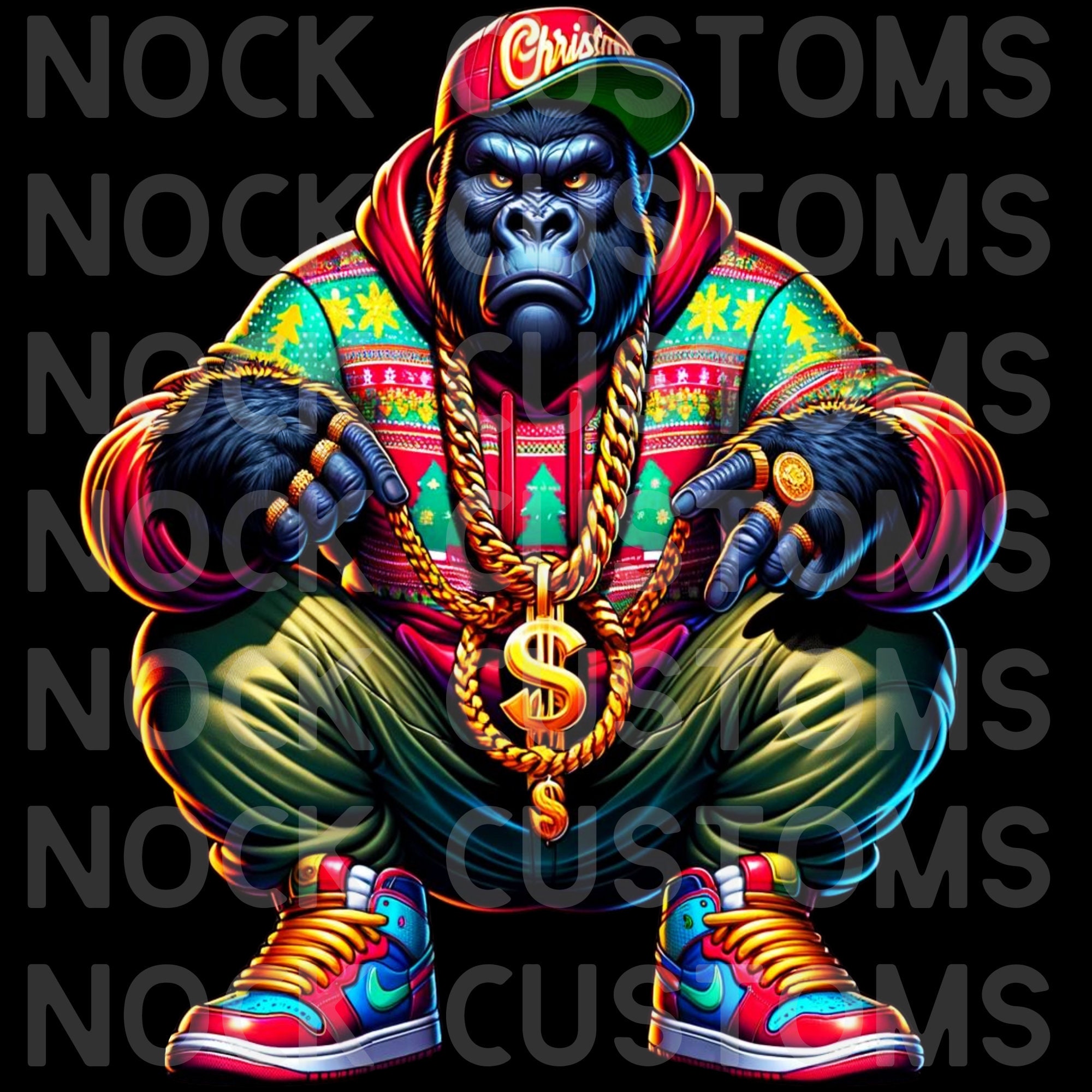 Gangster Mode Gorilla With Christmas Hoodie Design: Animated Urban ...