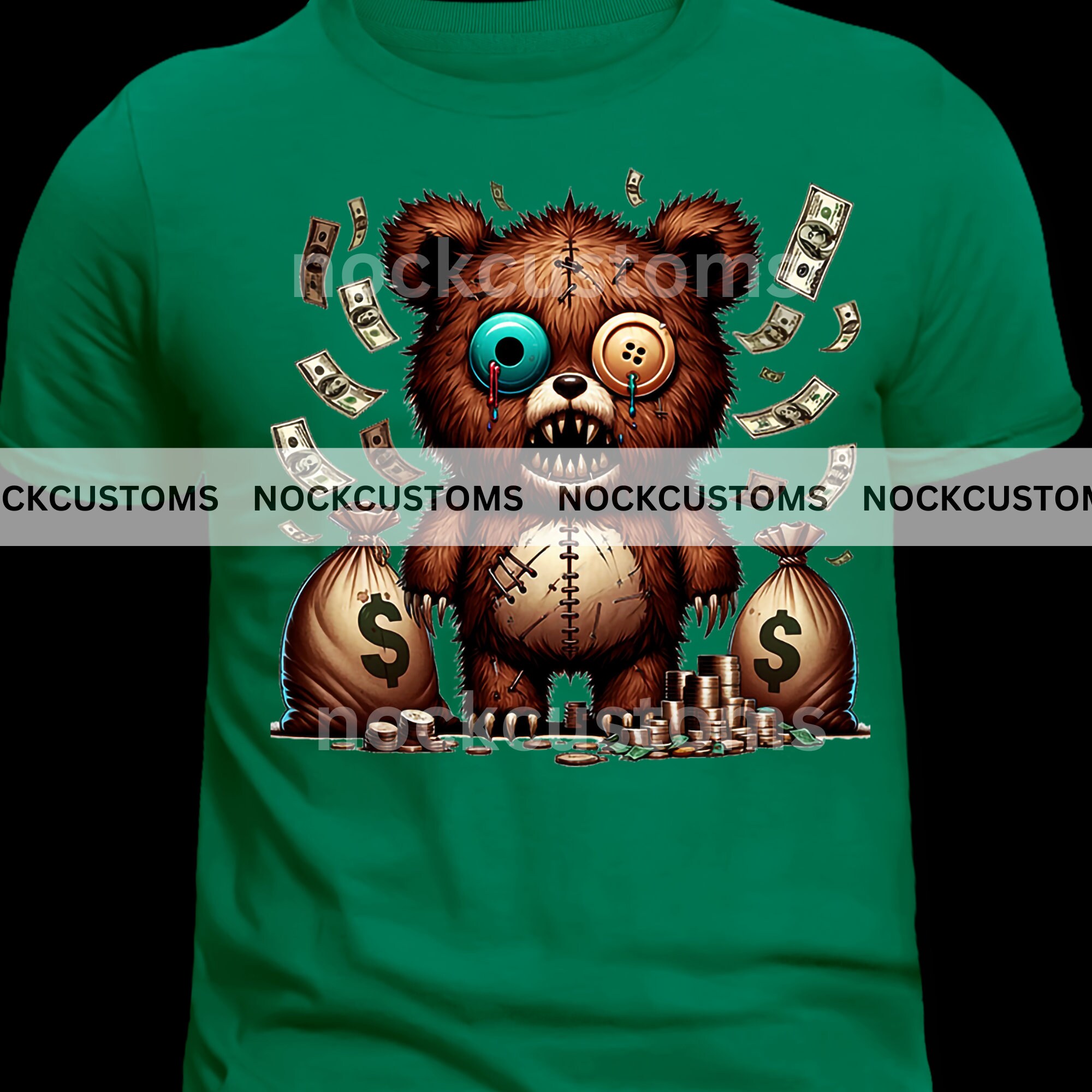 Button-eyed Teddy Bear Art Print With Money Bags (digital Download) - Etsy