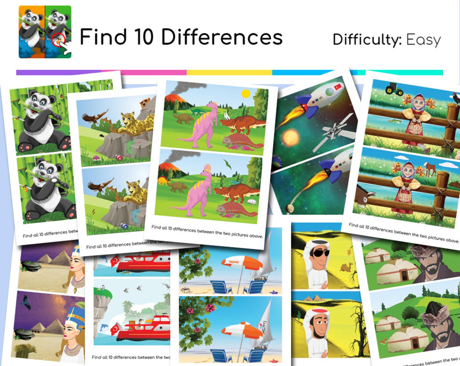PRINTABLE Find 10 Differences Activity Sheets for Kids 10 Pages, PDF ...