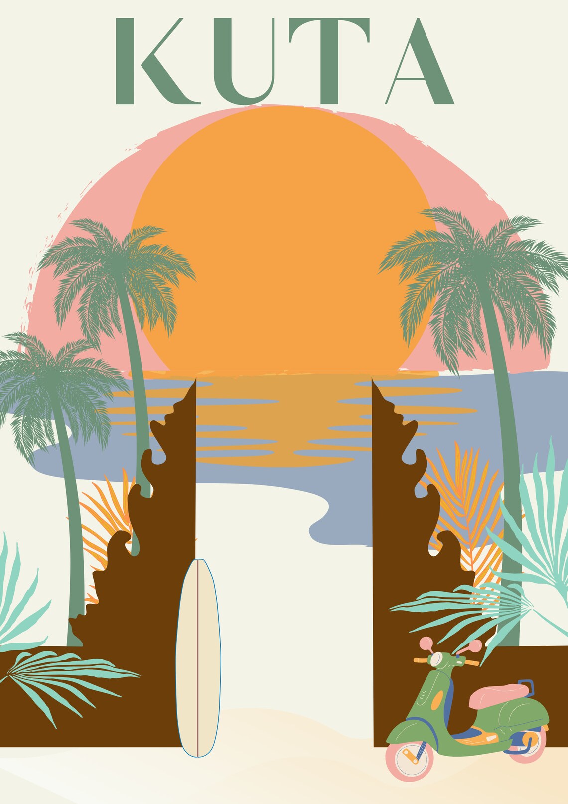 KUTA Bali Beach Surf Travel Poster UBUD Bali Travel Poster Original ...