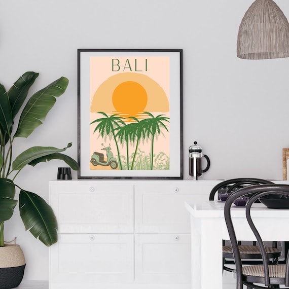 Beach Bali Travel Poster Original Design Artwork Art Deco Palm - Etsy