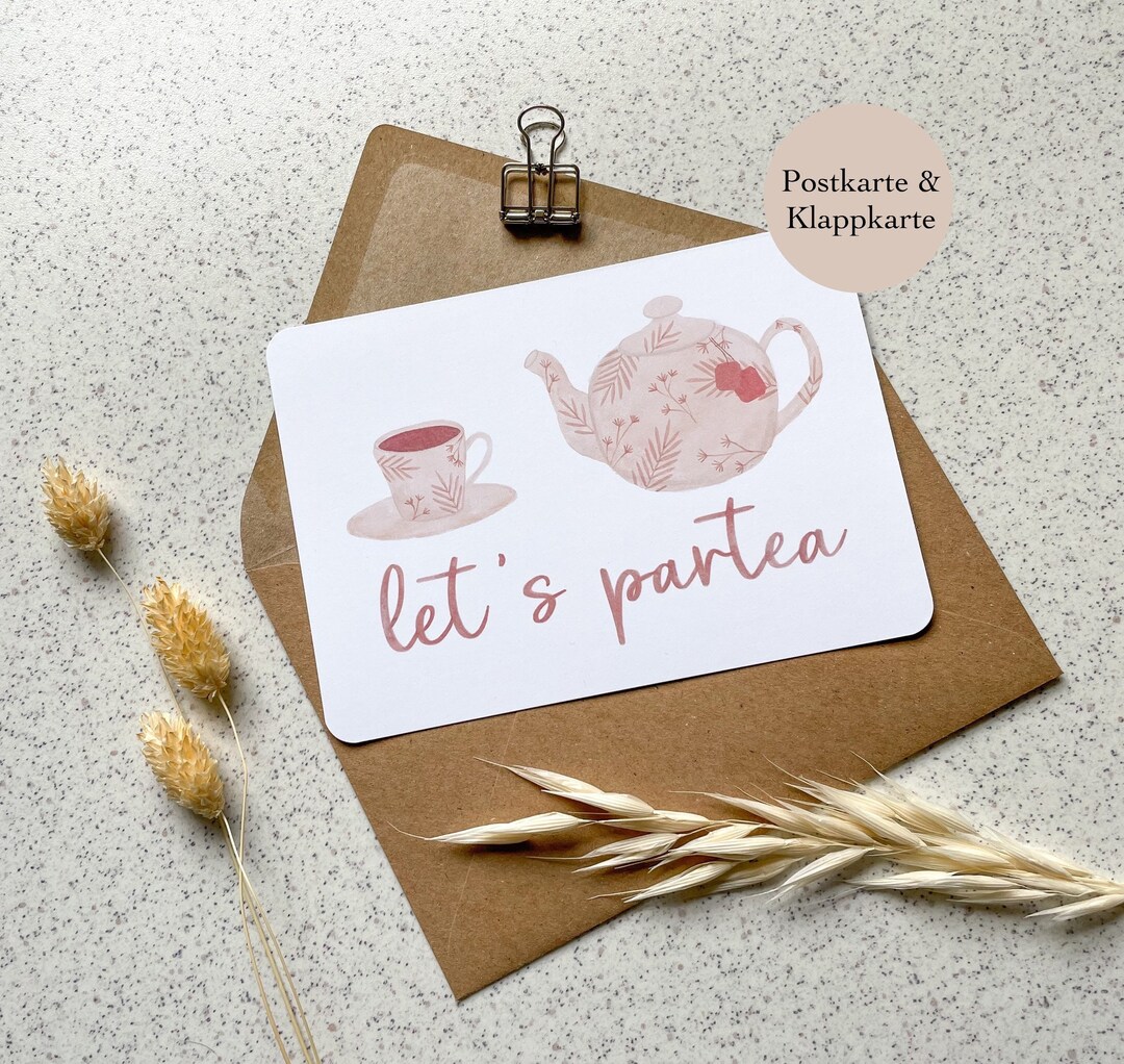 Postcard Let's Partea Map Tea Tea Gift Illustration - Etsy