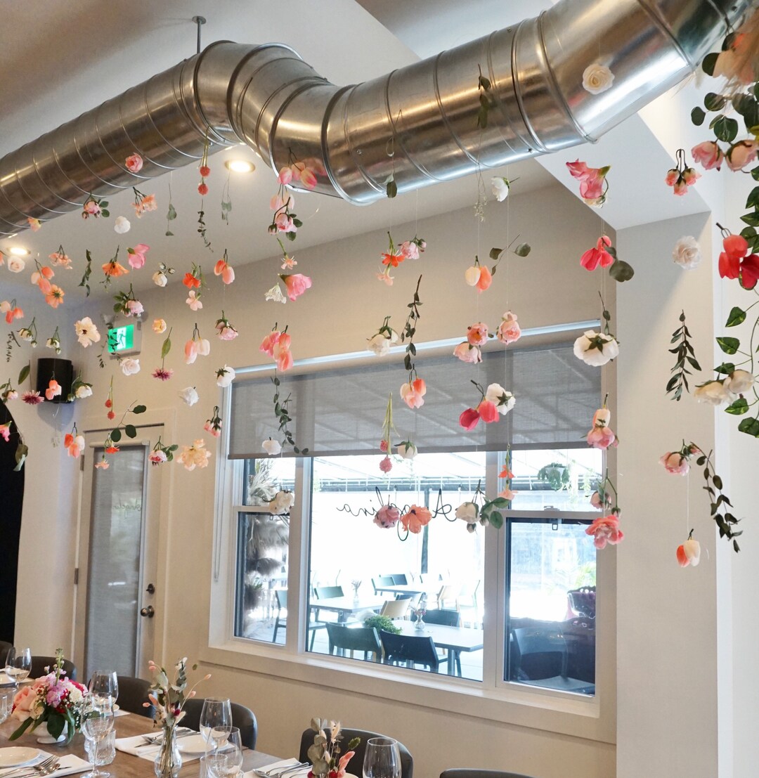 Hanging Flowers Photo Backdrop, Flower Garland on Fishing Line, Photo ...