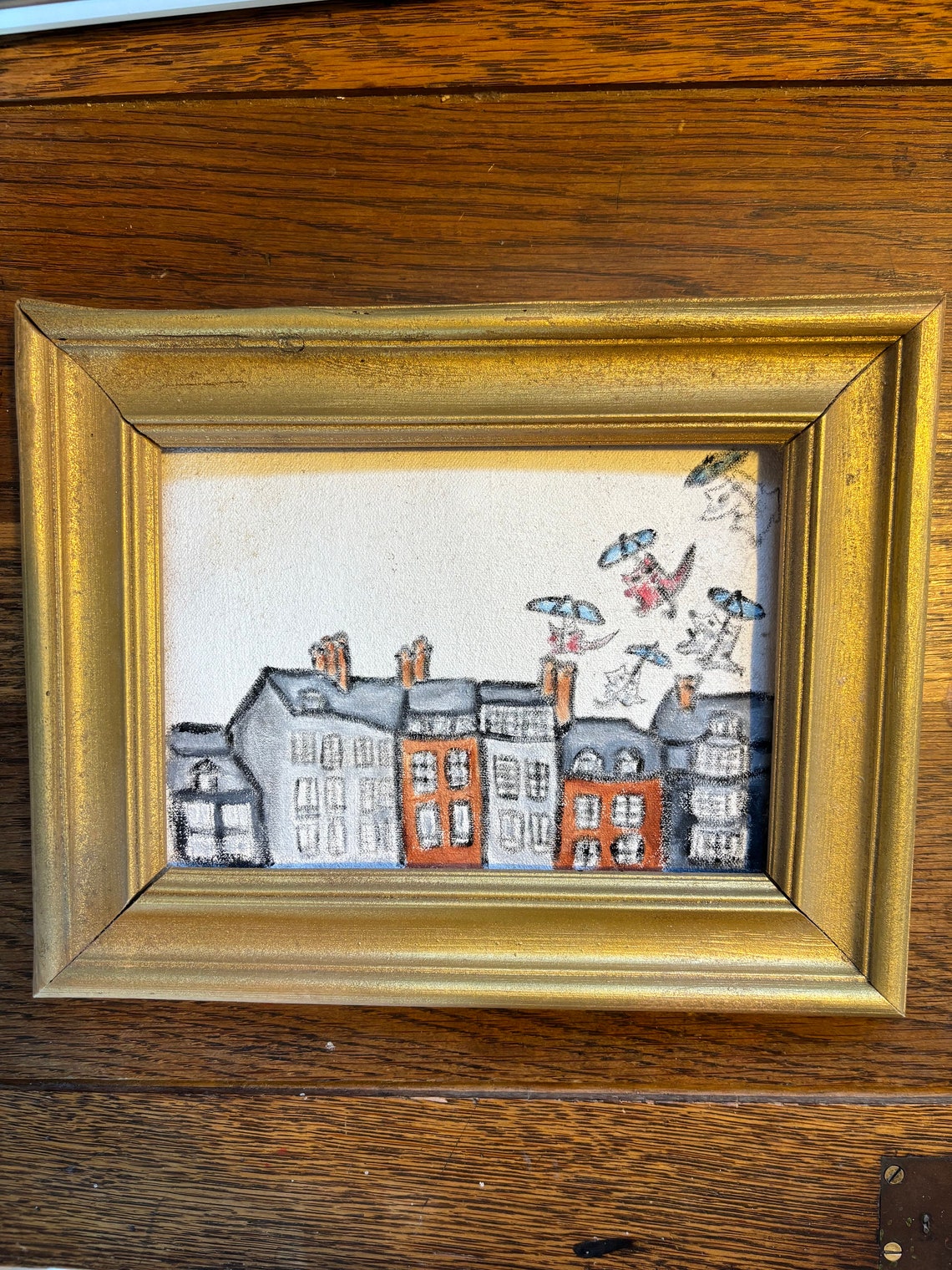 Raining Cats and Dogs Original Art in a Cute Village Wooden Framed - Etsy