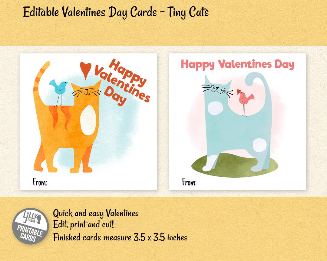 Editable Valentine's Day Cards - Tiny Cats - 2 Download Edit Print ...