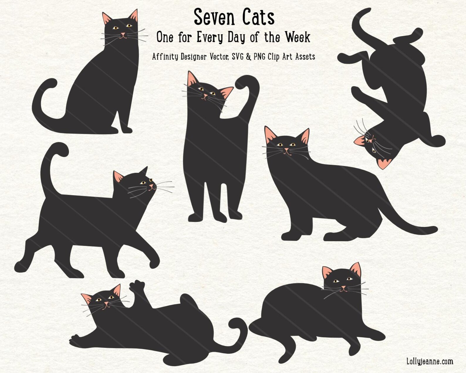 Seven Cats Clip Art Set Affinity Designer Vector, SVG Vector & PNG - Etsy