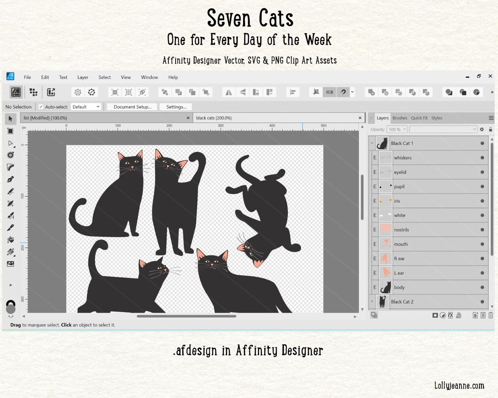 Seven Cats Clip Art Set Affinity Designer Vector, SVG Vector & PNG - Etsy