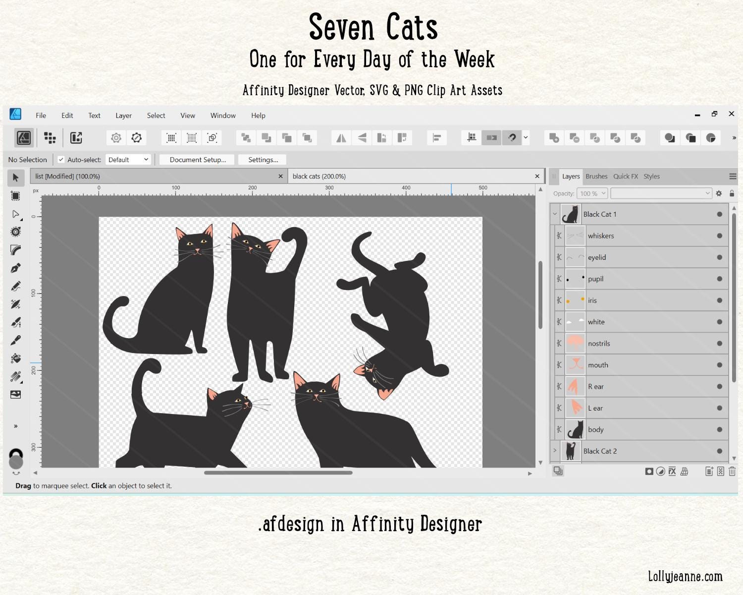 Seven Cats Clip Art Set Affinity Designer Vector, SVG Vector & PNG - Etsy