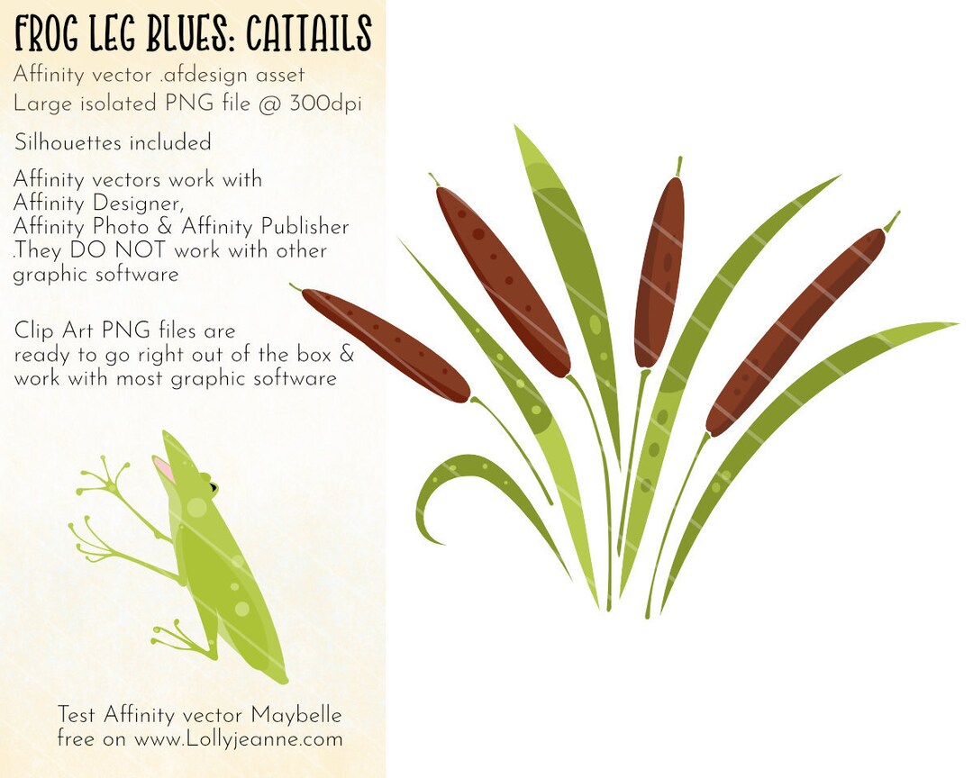 Frog Leg Blues: Cattails Affinity Designer Vector and PNG Assets - Etsy